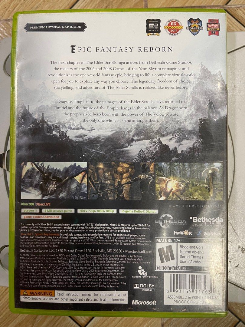 XBOX 360 Bethesda Skyrim The Elder Scrolls V, Video Gaming, Video Games ...