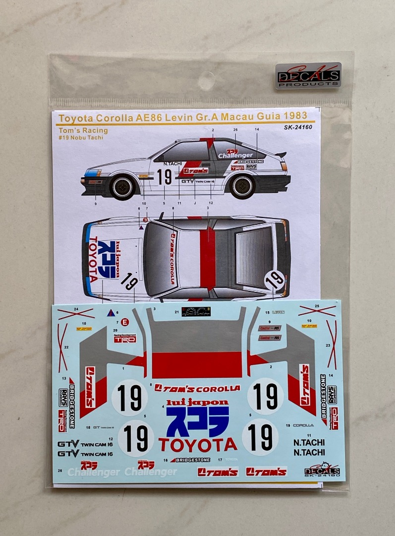 1/24 Toyota Corolla AE86 Levin Macau '83 Tom's Racing SK Decal, 興趣及遊戲 ...