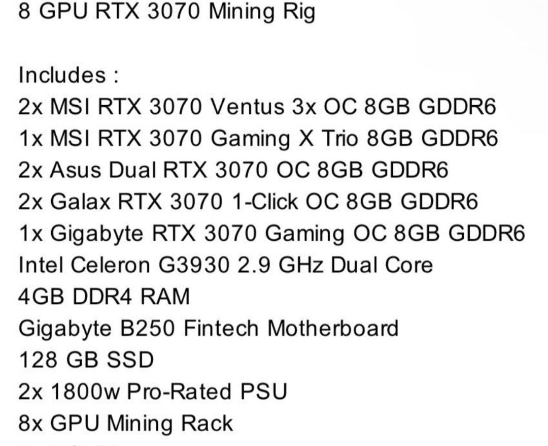 8 GPU RTX 3070 Mining Rig, Computers & Tech, Parts & Accessories ...