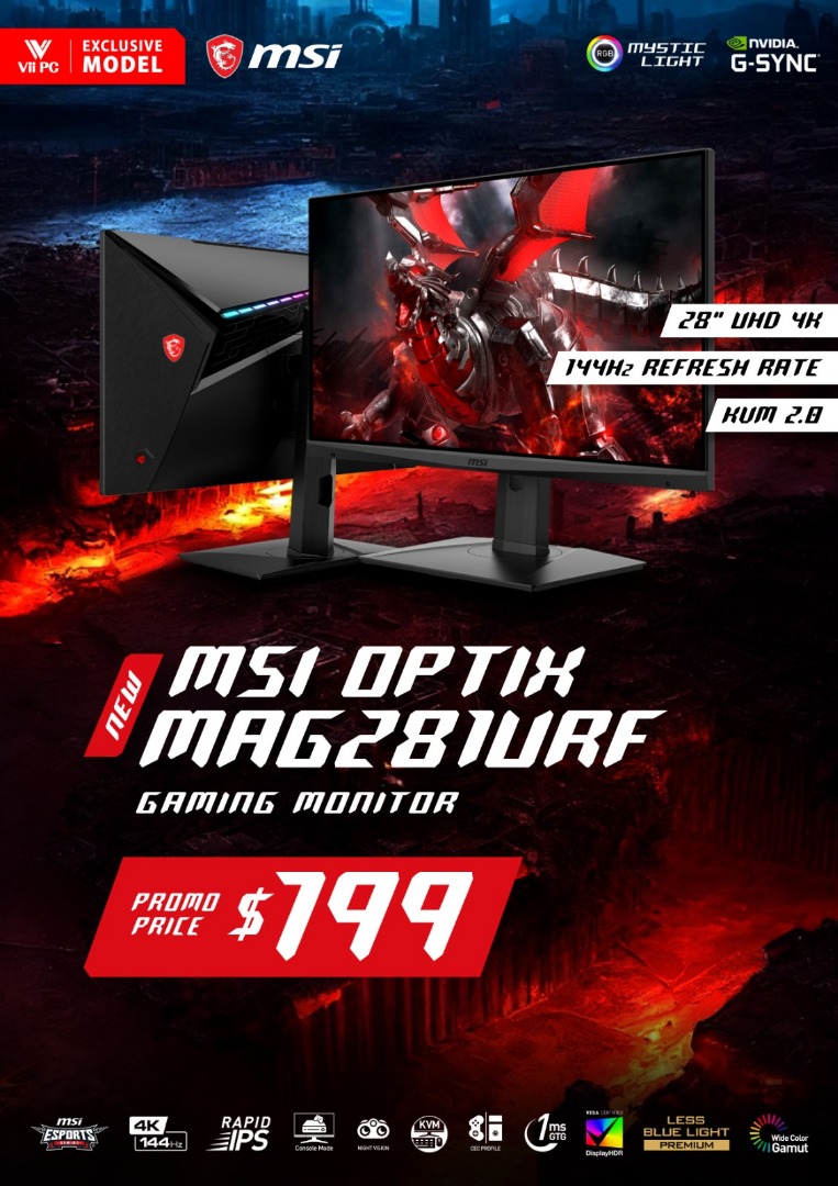 [Free Steam Card USD10]MSI Optix MAG281URF 4K (3840 x 2160) 144MHz KVM ...