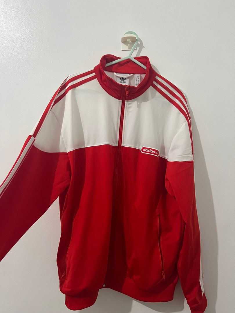 Adidas Red and White Track Jacket on Carousell
