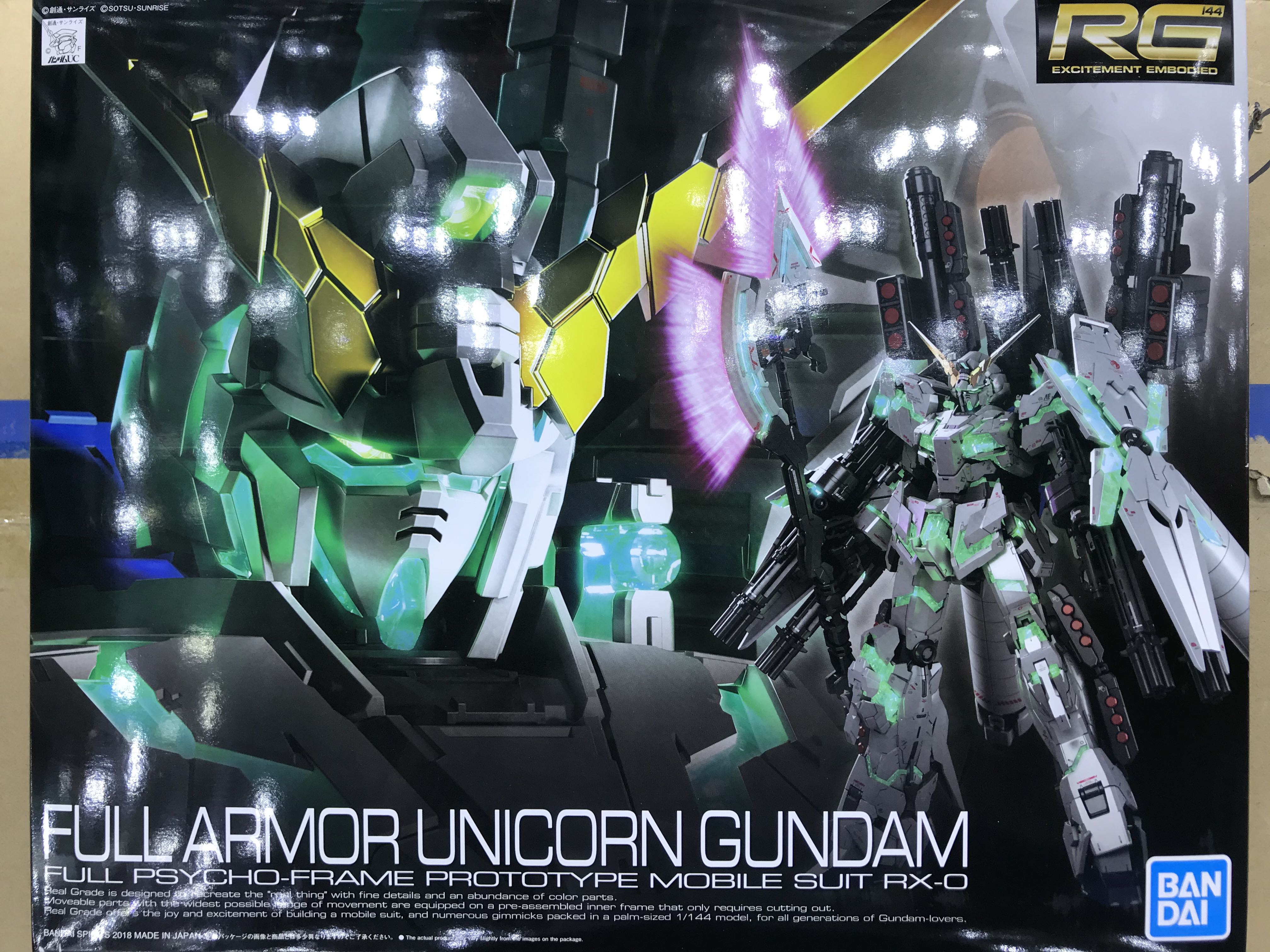 Bandai 高達模型 全新 RG 全武裝獨角獸 fauc 綠骨uc, 興趣及遊戲, 玩具 & 遊戲類 - Carousell