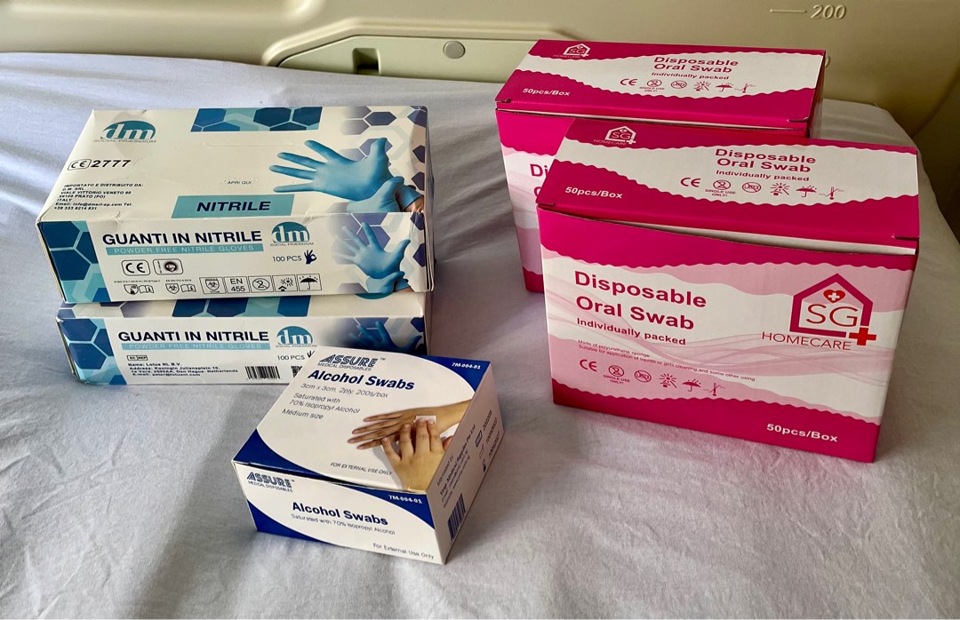 BN Disposable Oral Swap/ Nitrile Gloves L/ Alcohol swabs, Health ...
