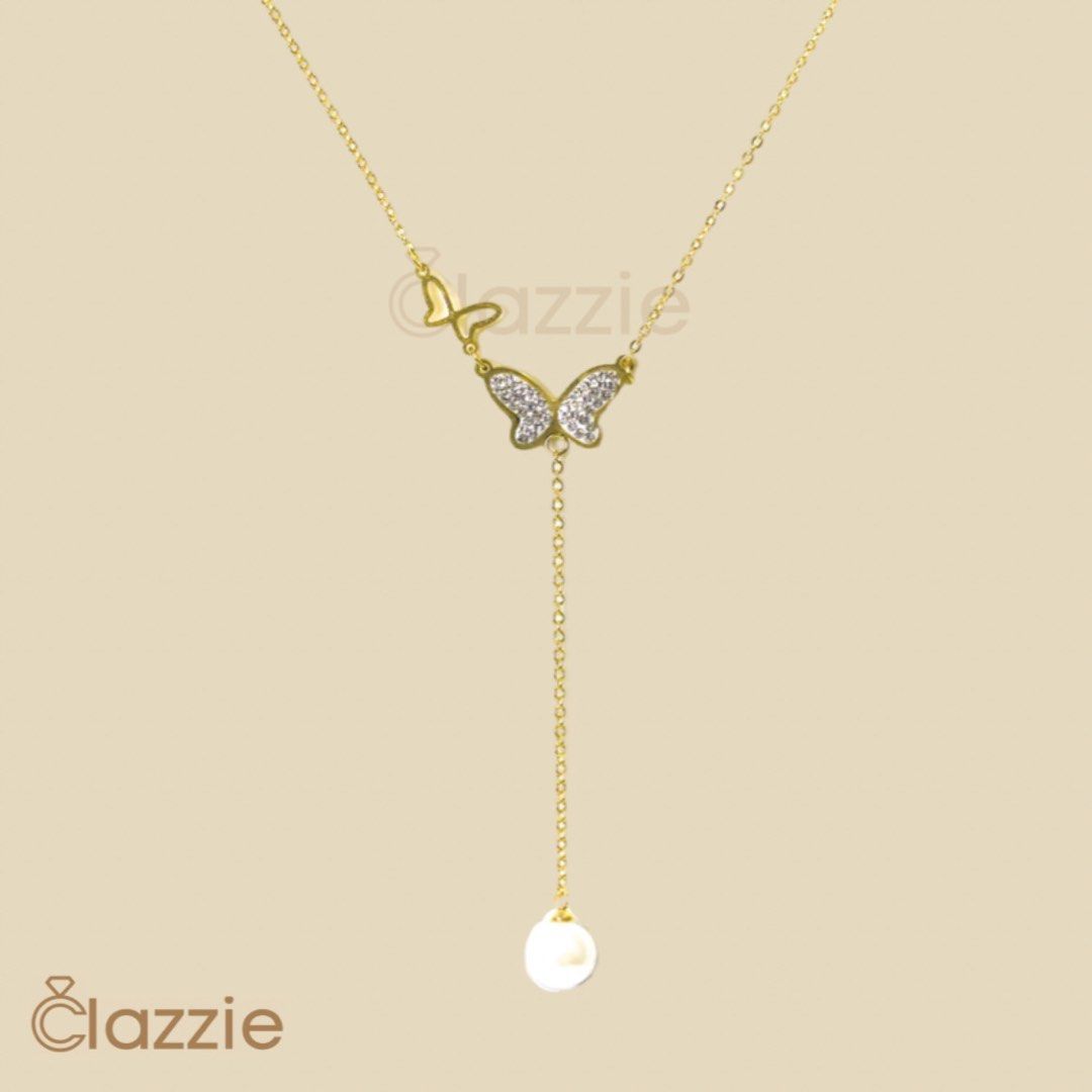 Butterfly Gold Stainless Layered Pendant Necklace - Ariella by Clazzie ...