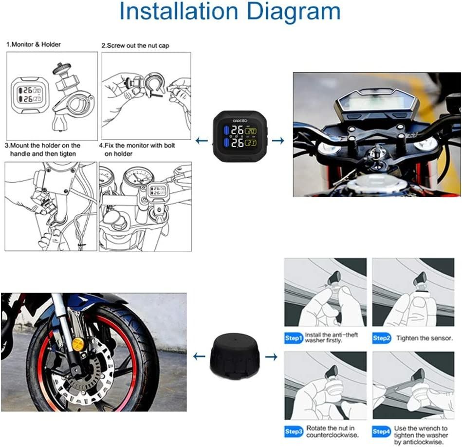 CAREUD M3WF Waterproof Motorcycle TPMS DIY Tire Pressure Monitoring ...