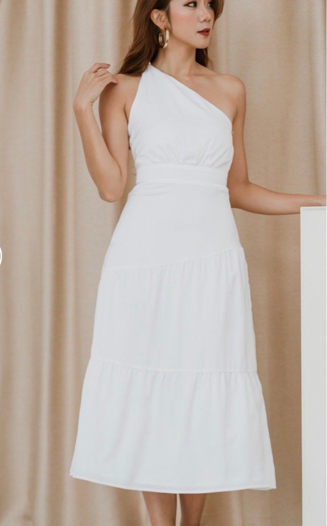 Carrislabelle Athena satin toga tier dress (white), Women's Fashion ...