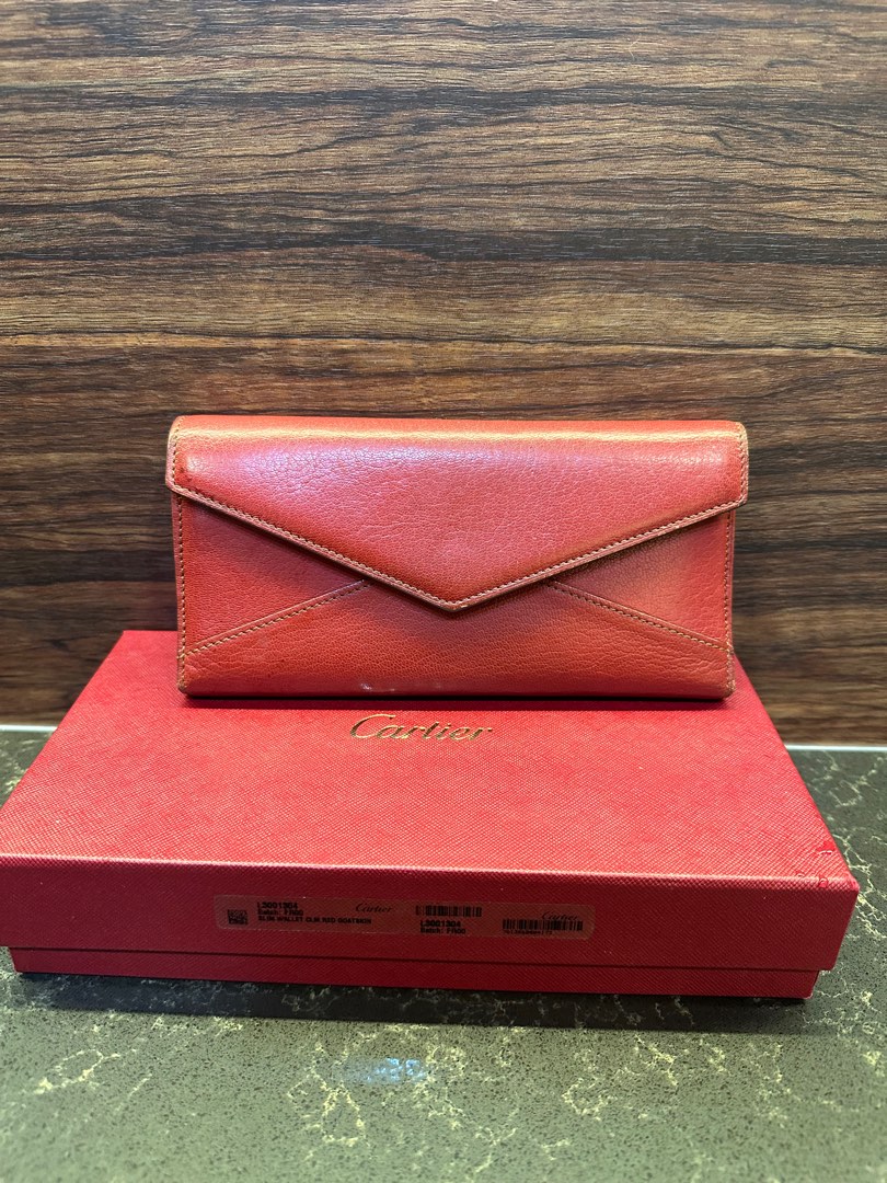 Cartier red wallet in goatskin, Luxury, Bags & Wallets on Carousell