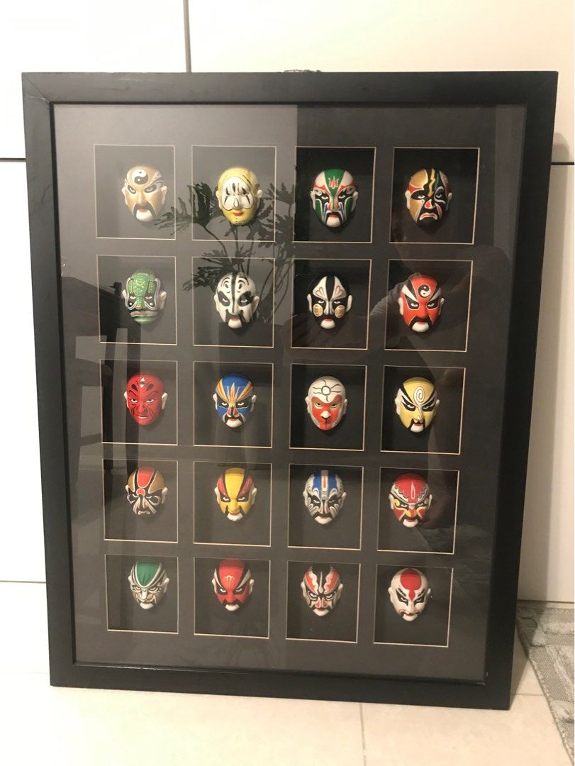 Chinese opera face masks in picture frame, Furniture & Home Living ...