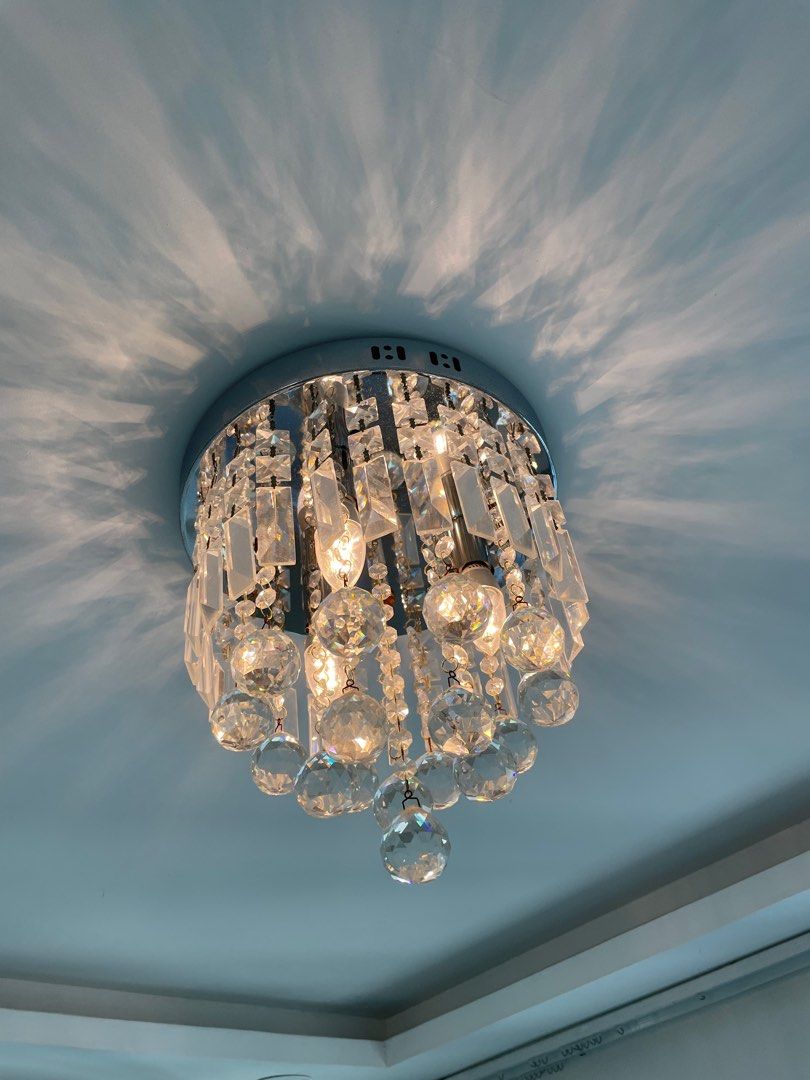 Crystal Light with 3 bulbs, Furniture & Home Living, Lighting & Fans ...