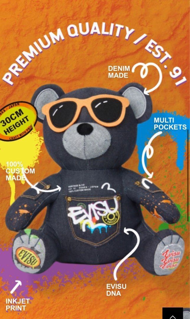 Evisu Custom Made Denim Bear (Limited Edition), Hobbies & Toys ...