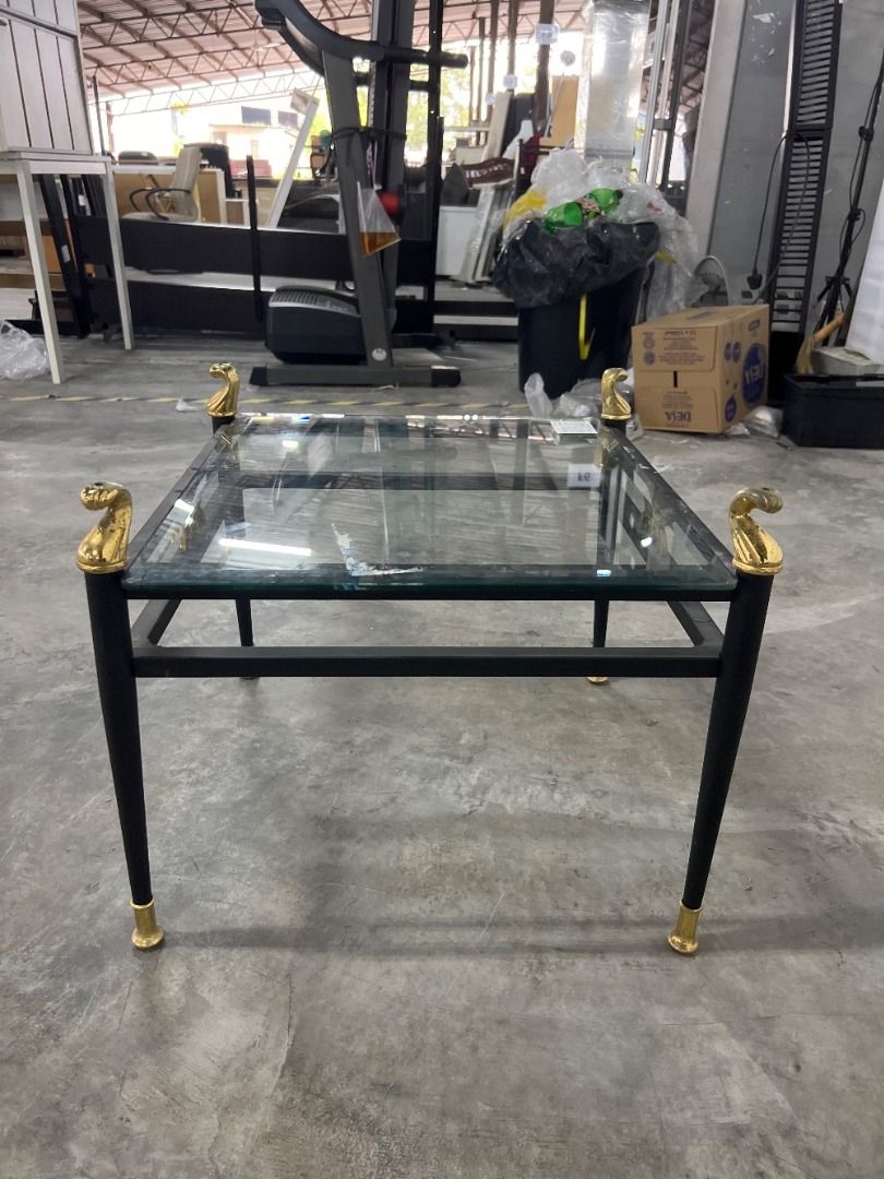 (F20010739) Glass Top Metal Frame Side Table / Meja Sisi Bingkai Logam ...