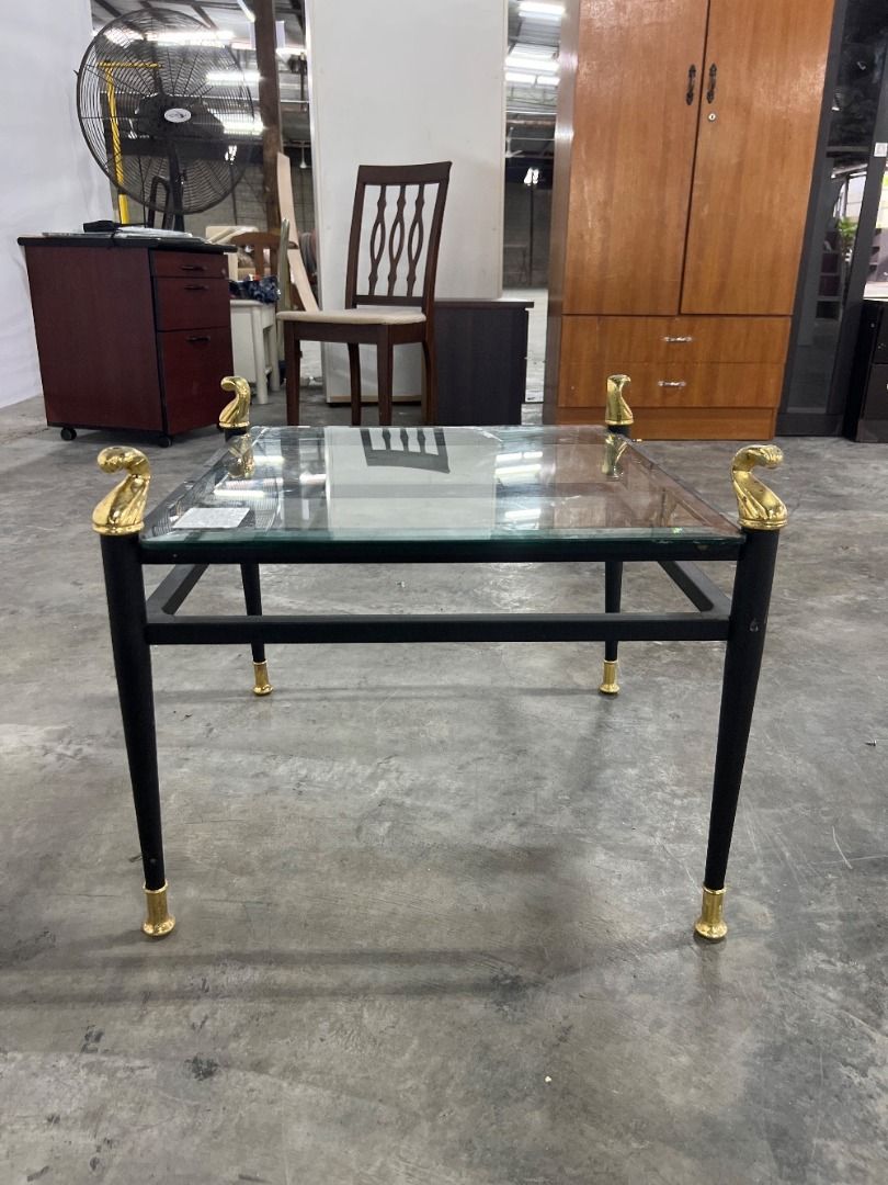 (F20010739) Glass Top Metal Frame Side Table / Meja Sisi Bingkai Logam ...