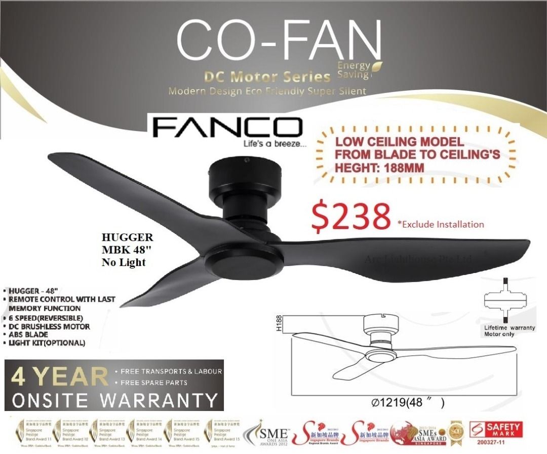 Famco Hugger Ceiling Fan/Fanco Ceiling Fan/Ceiling Fan With Install ...