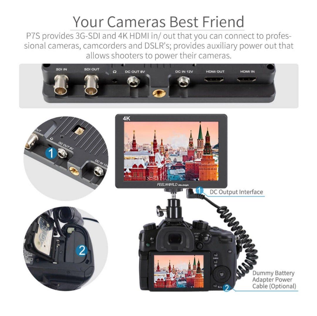 FEELWORLD P7S 7 INCH UTRA BRIGHT 2200NIT CAMERA DSLR FIELD MONITOR 3G SDI 4K HDMI ALUMINUM ...