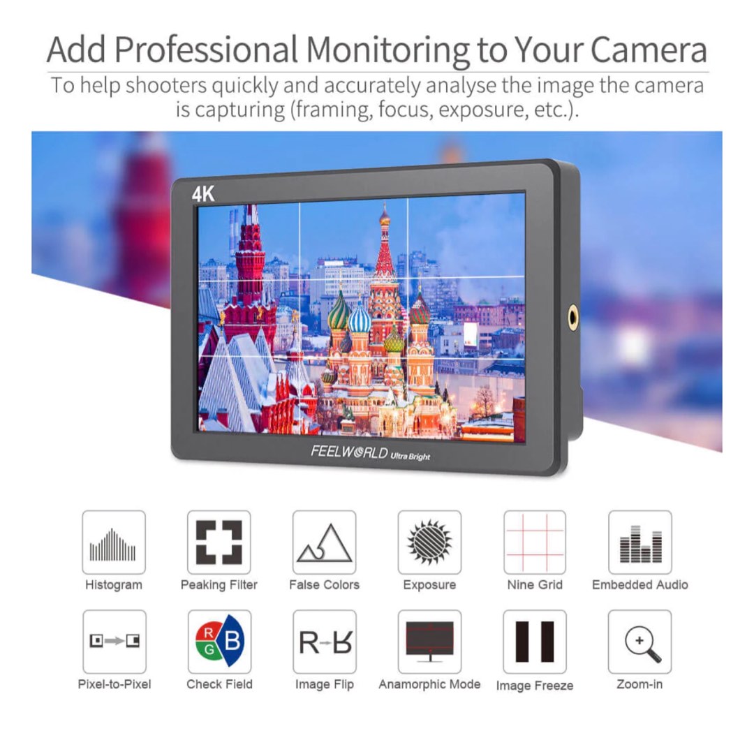 FEELWORLD P7S 7 INCH UTRA BRIGHT 2200NIT CAMERA DSLR FIELD MONITOR 3G ...