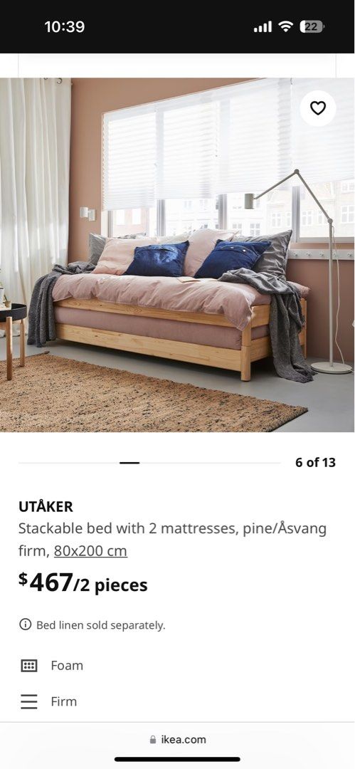 IKEA UTAKER bed with mattresses, Furniture & Home Living, Furniture, Bed Frames & Mattresses on ...