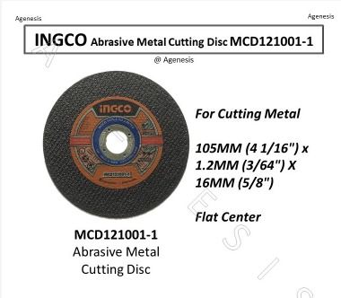 INGCO Abrasive Metal Cutting Disc MCD121001-1 / MCD1210525 (AT1533 ...