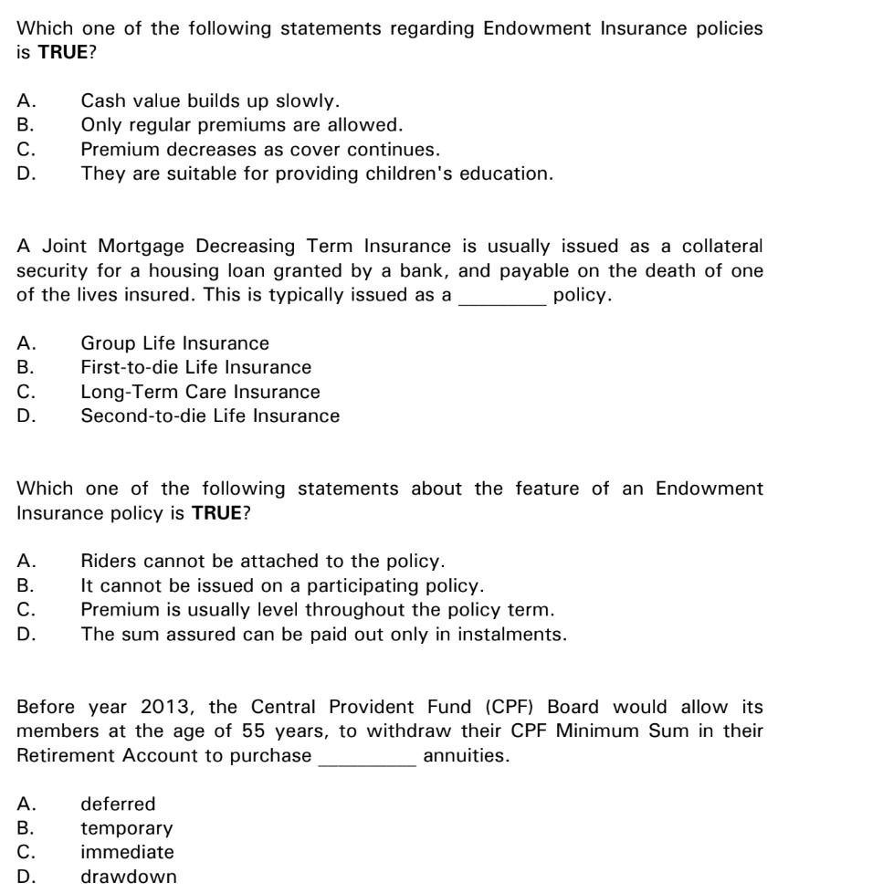 Insurance papers (M5,M9,M9A,HI,PGI, M8A,M8,M6A,BCP,1B) CMFAS Exams ...