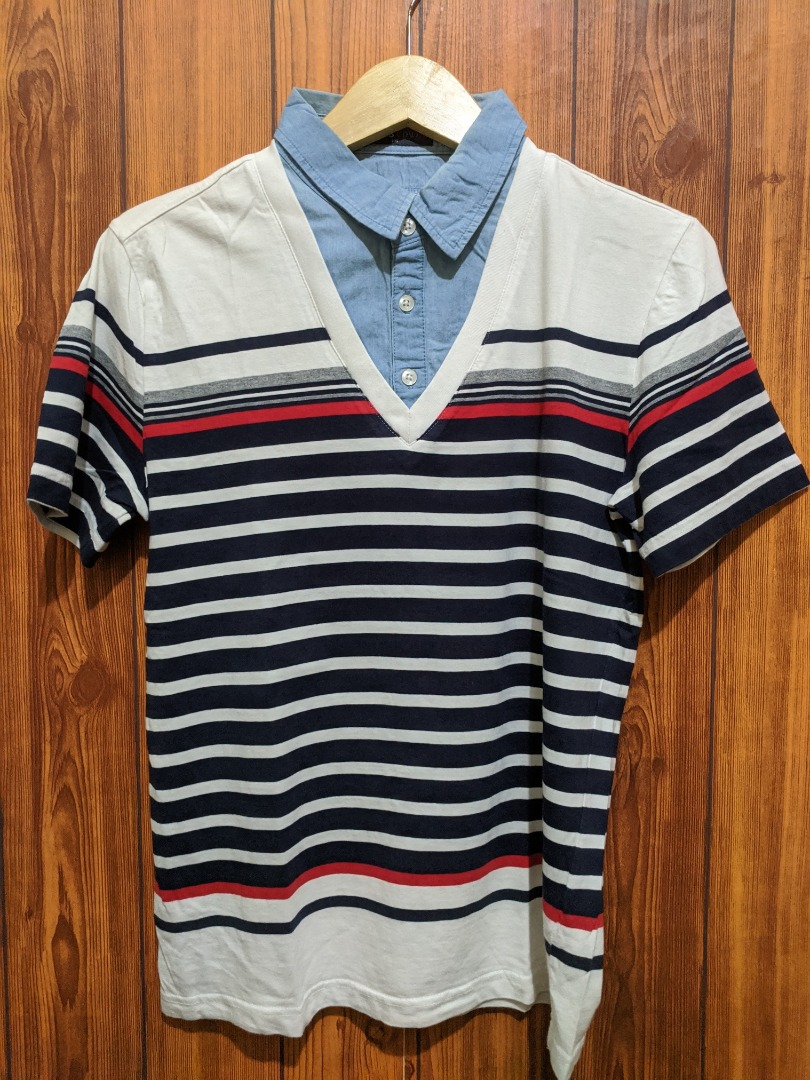 Kaos Polo Henus Edwin Putih Garis Biru Merah, Fesyen Pria, Pakaian , Atasan di Carousell