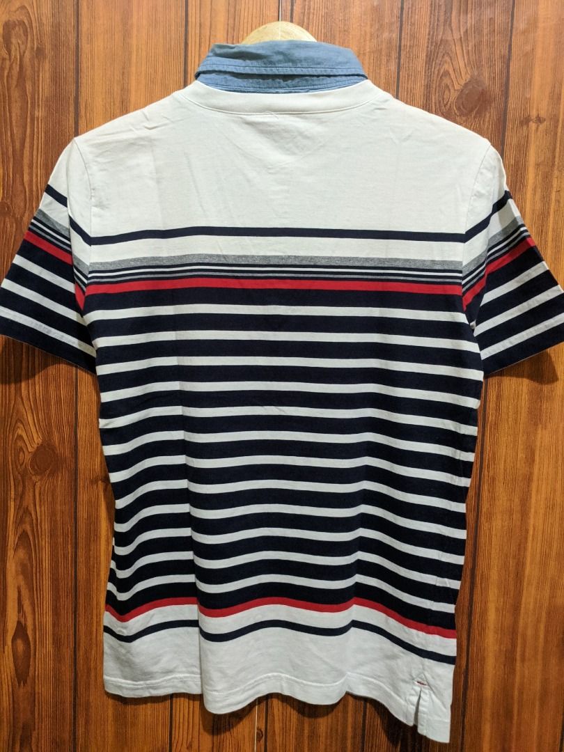 Kaos Polo Henus Edwin Putih Garis Biru Merah, Fesyen Pria, Pakaian ...