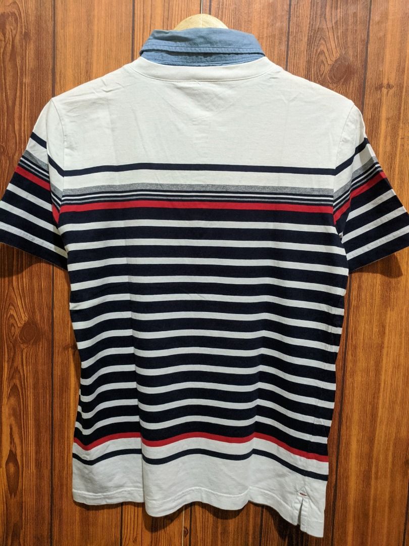 Kaos Polo Henus Edwin Putih Garis Biru Merah, Fesyen Pria, Pakaian ...