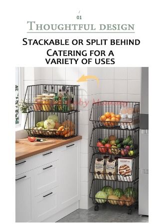 Kitchen Basket Rack with Wheels Multipurpose Rack Storage Heavy Duty ...