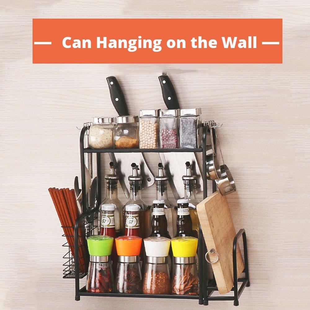 Kitchen Spice Storage Rack with Chopping Board Knife Holder Metal ...