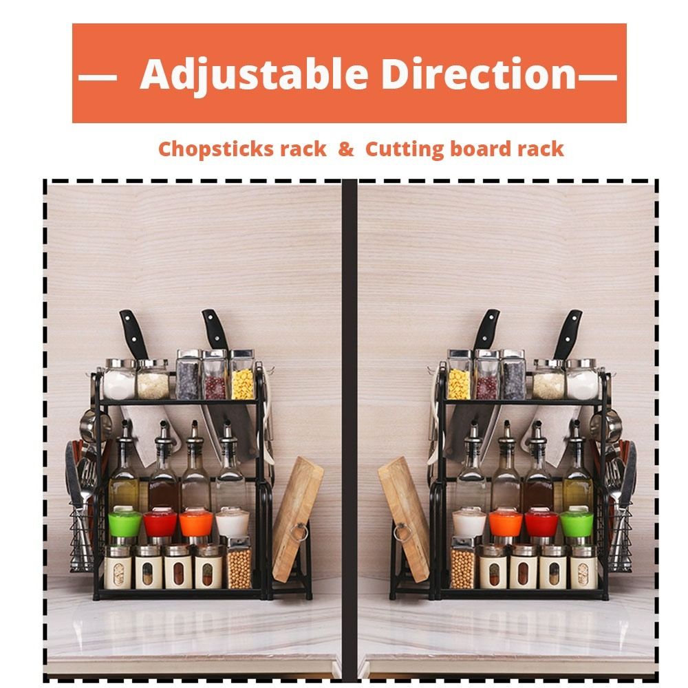 Kitchen Spice Storage Rack with Chopping Board Knife Holder Metal ...