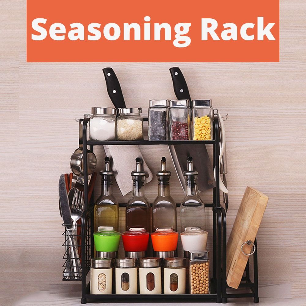 Kitchen Spice Storage Rack with Chopping Board Knife Holder Metal ...