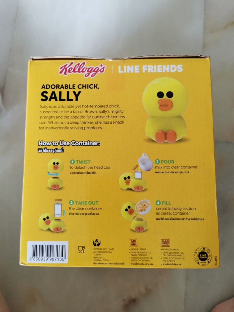 LINE friends Sally Kelloggs Cereal and milk bottle, Furniture & Home ...