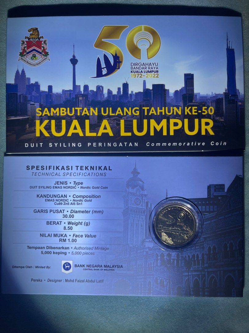Malaysia 1972-2022 Kuala Lumpur RM1 Nordic gold coin mintage 5000, Hobbies & Toys, Memorabilia ...