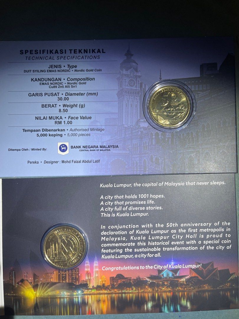 Malaysia 1972-2022 Kuala Lumpur RM1 Nordic gold coin mintage 5000, Hobbies & Toys, Memorabilia ...