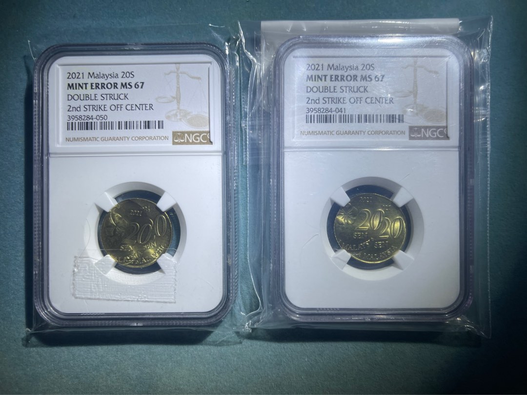 Malaysia 2021 RM0.20 mint error NGC MS67 double stuck 2nd struck off, Hobbies & Toys ...