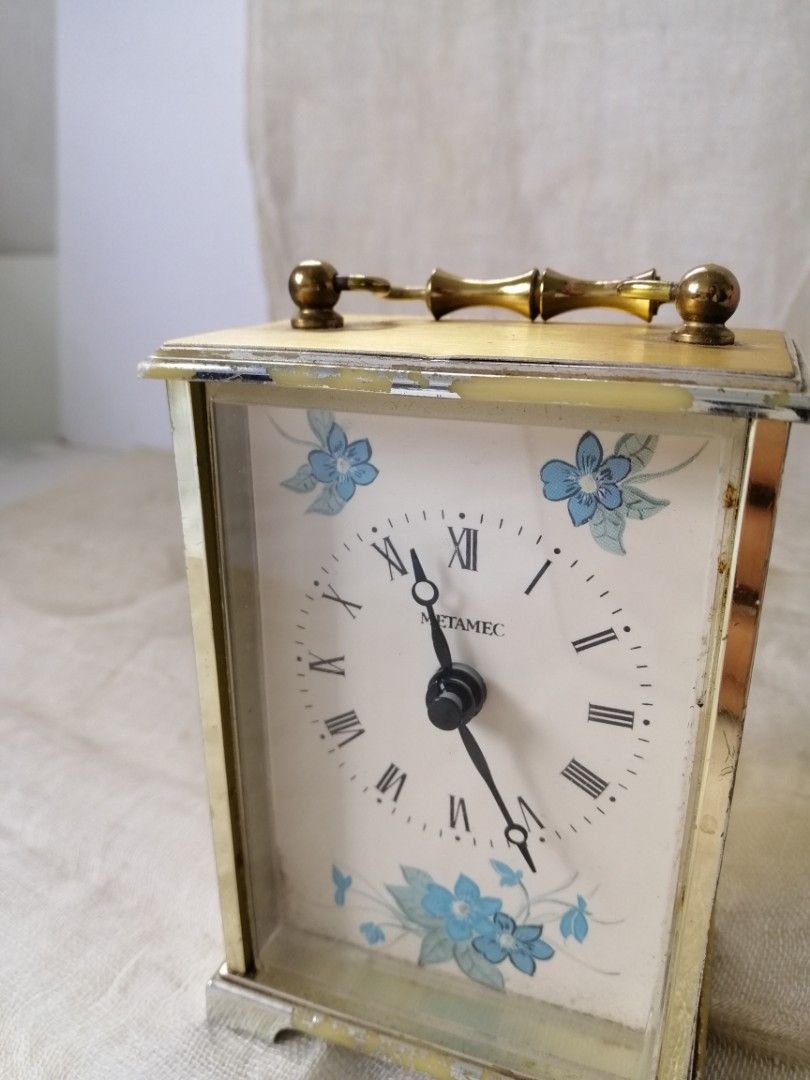 METAMEC vintage table clock blue flower jam meja antik home decor ...