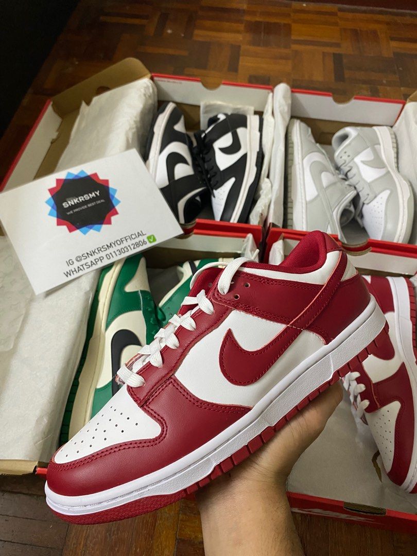 Nike Dunk low grey fog / lottery / gym red/ panda, Men's Fashion ...