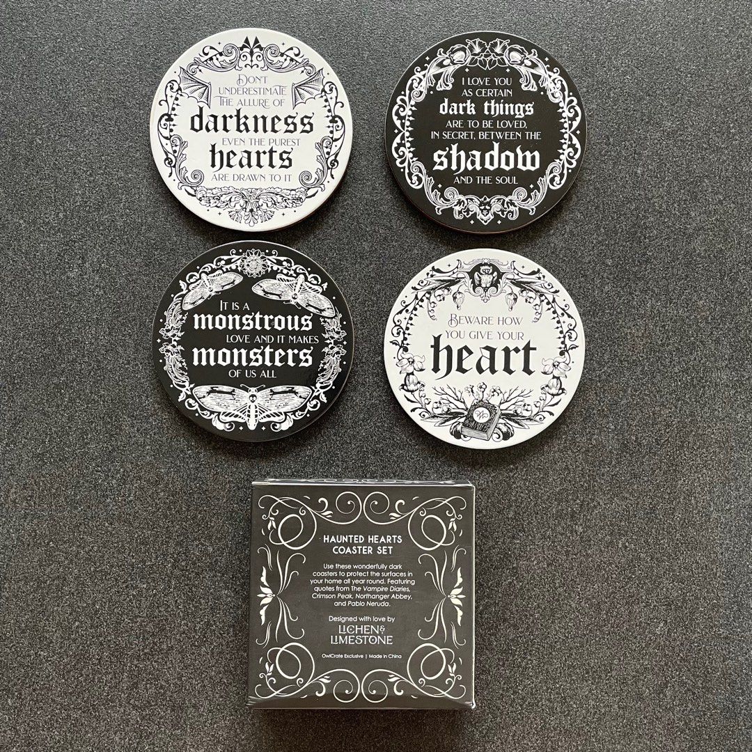 Owlcrate Haunted Hearts Gothic Coaster Set, Hobbies & Toys, Books ...