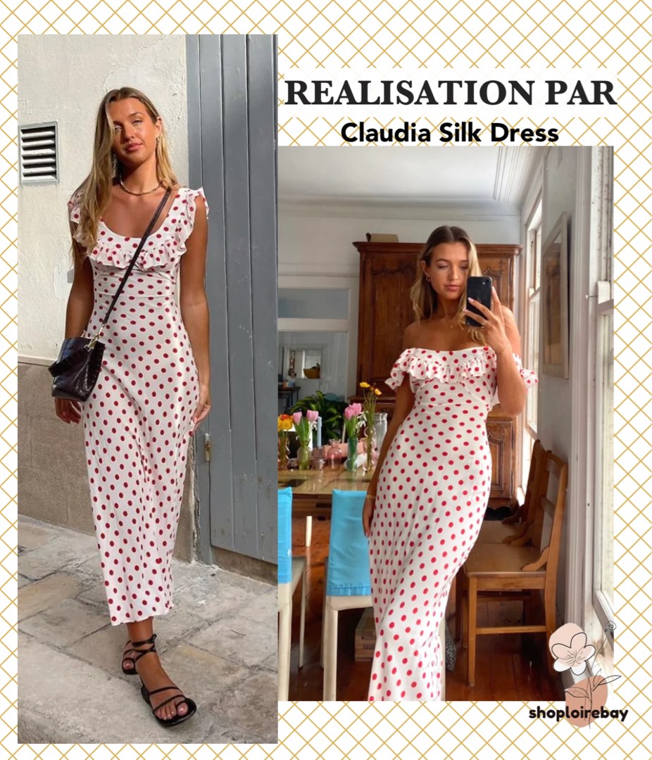 Realisation Par Claudia silk midi maxi red dress, Women's Fashion ...