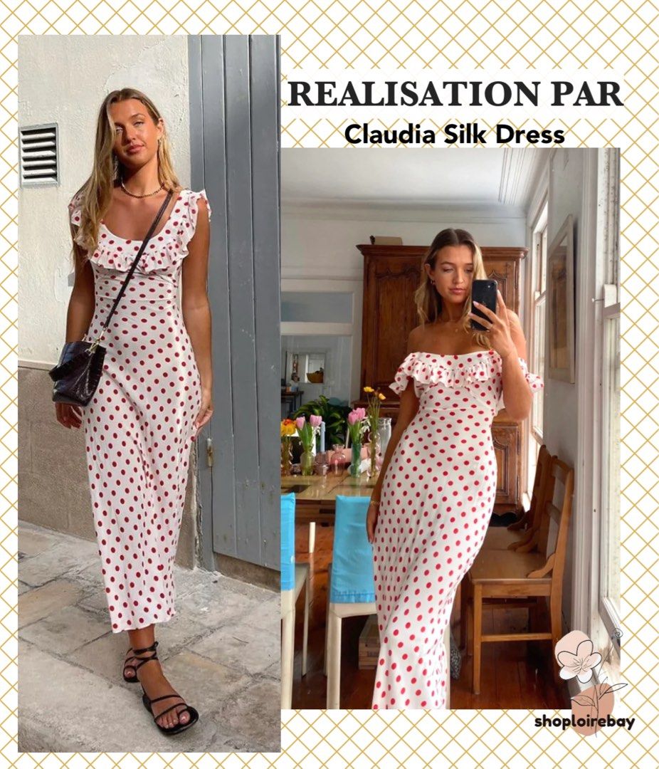 Realisation Par Claudia silk midi maxi red dress, Women's Fashion ...