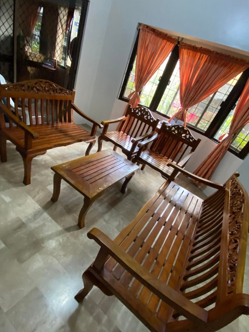 Sala Set - 5pcs Molave Wood Set with wood carvings on Carousell