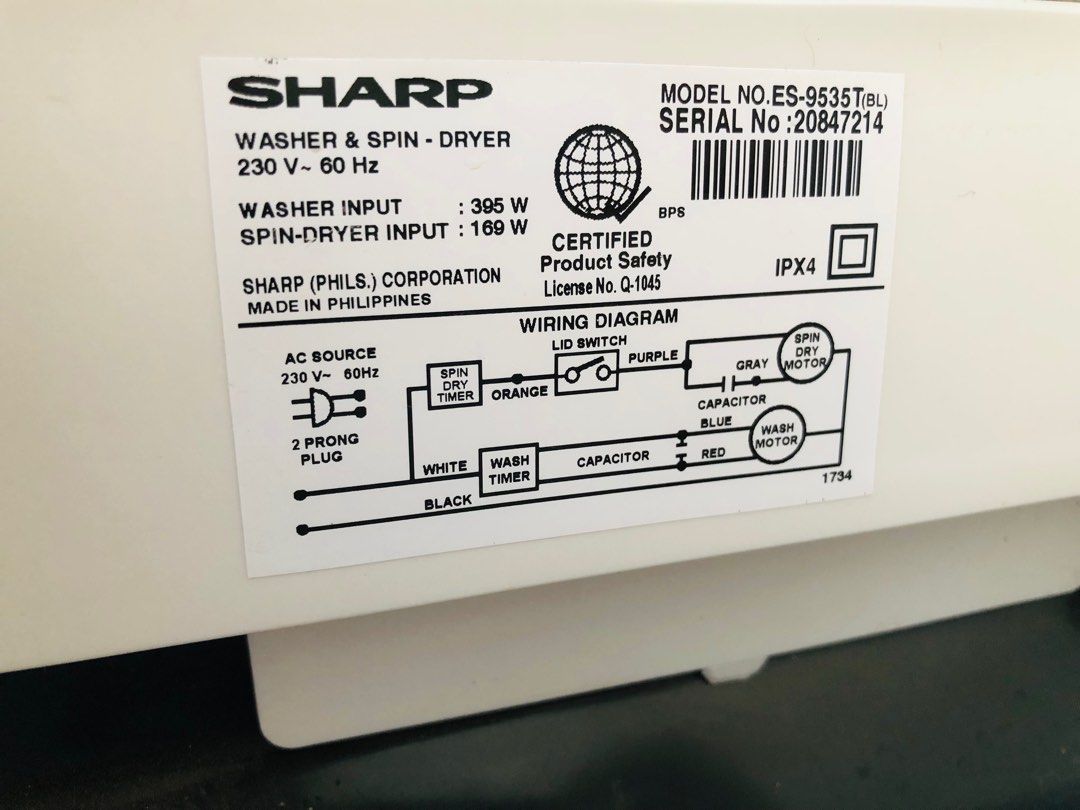 Sharp 9.5 kg Giga Washing Machine on Carousell