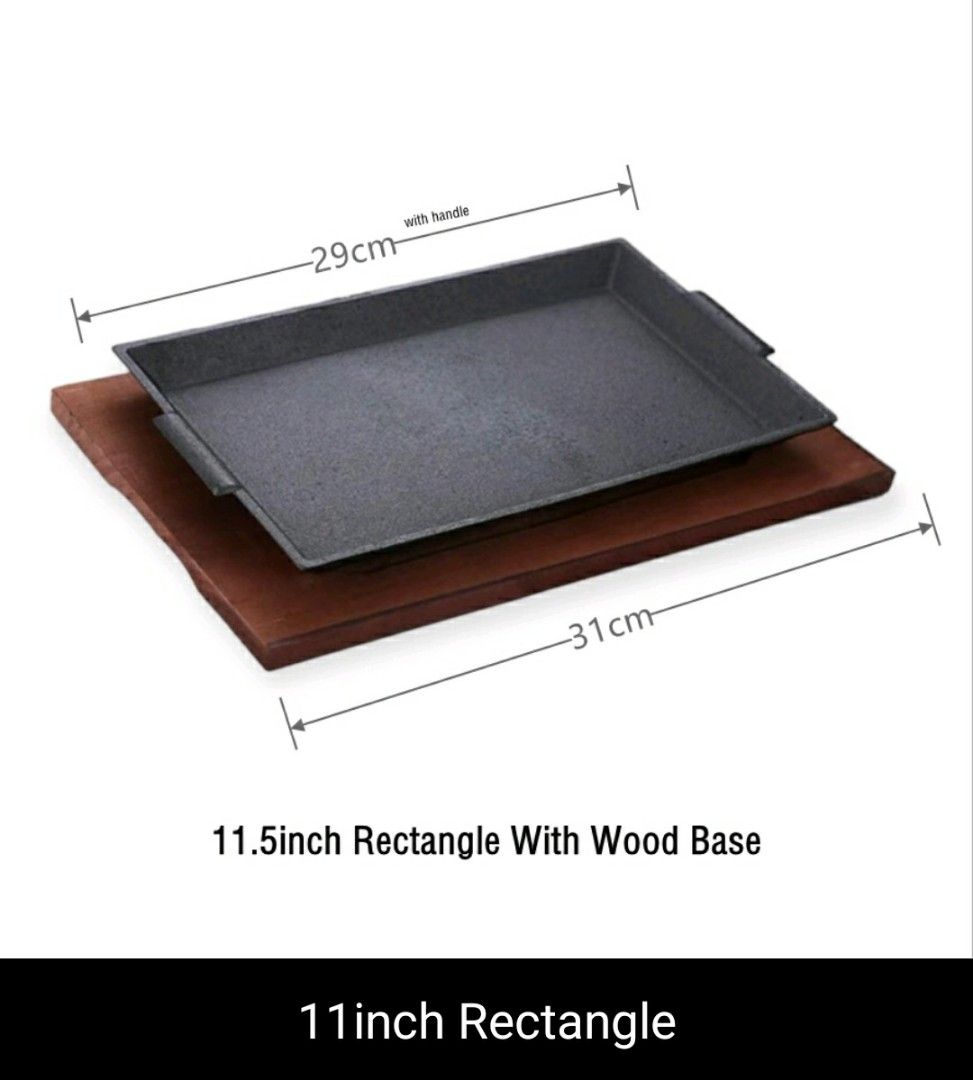 Sizzling plate sisig plate cast iron with wooden base steak grill plate ...