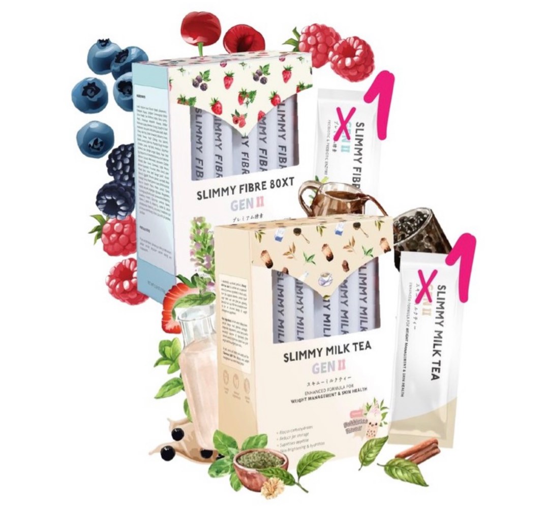 Slimmy Milk Tea Gen II & Fibre Detox 80XT, Health & Nutrition, Health ...