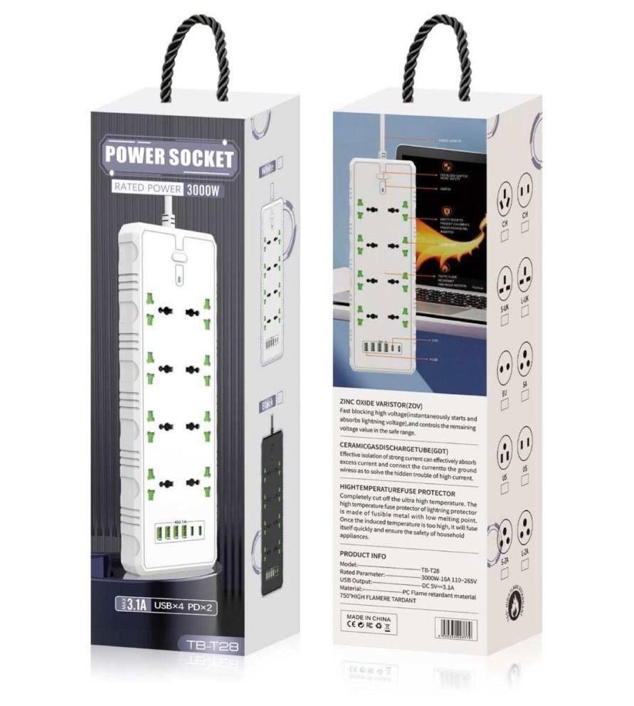 Socket surge protect 8 Port power strip with 4x 3.1A USB port & 2 PD ...