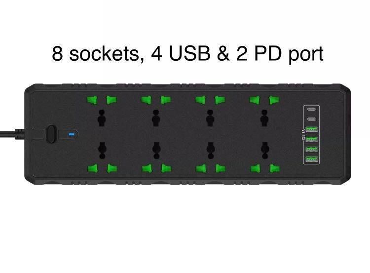 Socket surge protect 8 Port power strip with 4x 3.1A USB port & 2 PD ...