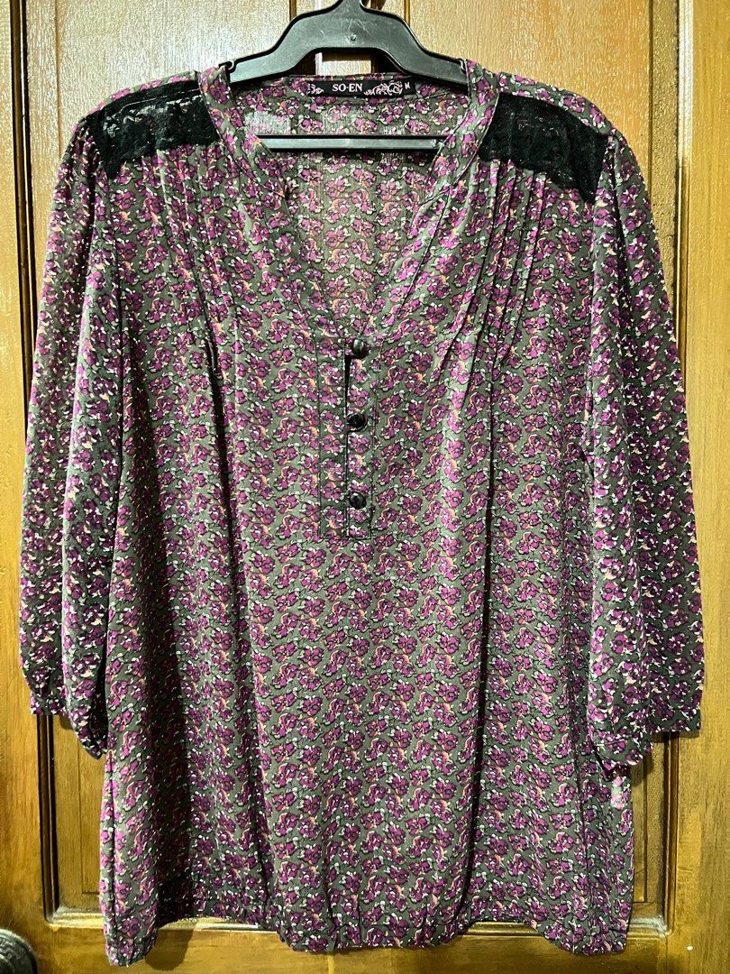 Soen floral sheer blouse with inner sando, Women's Fashion, Tops ...
