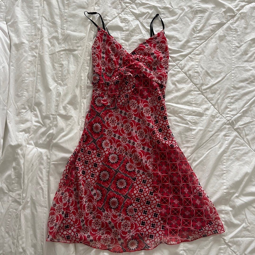 Vintage Patterned Red Chiffon Mini Dress On Carousell