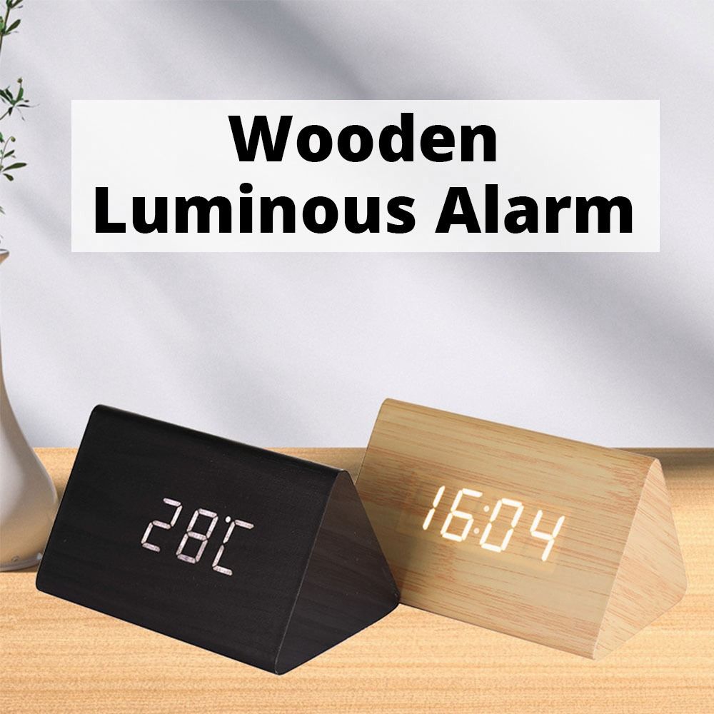 Wooden LED Alarm Clock Wood Digital Table Clock with Adjustable ...