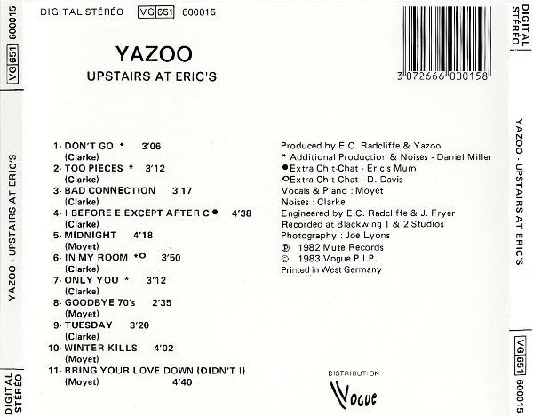 Yazoo UPSTAIRS AT ERIC'S CDR, Hobbies & Toys, Music & Media, CDs & DVDs ...