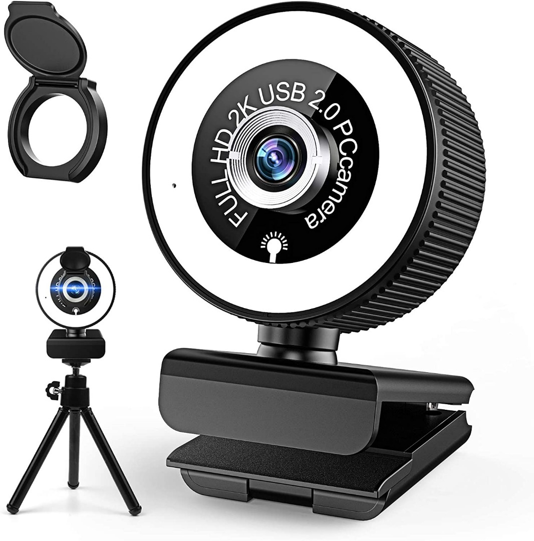 2K HD Webcam with Built in Adjustable Ring Light with Noise Reduction ...