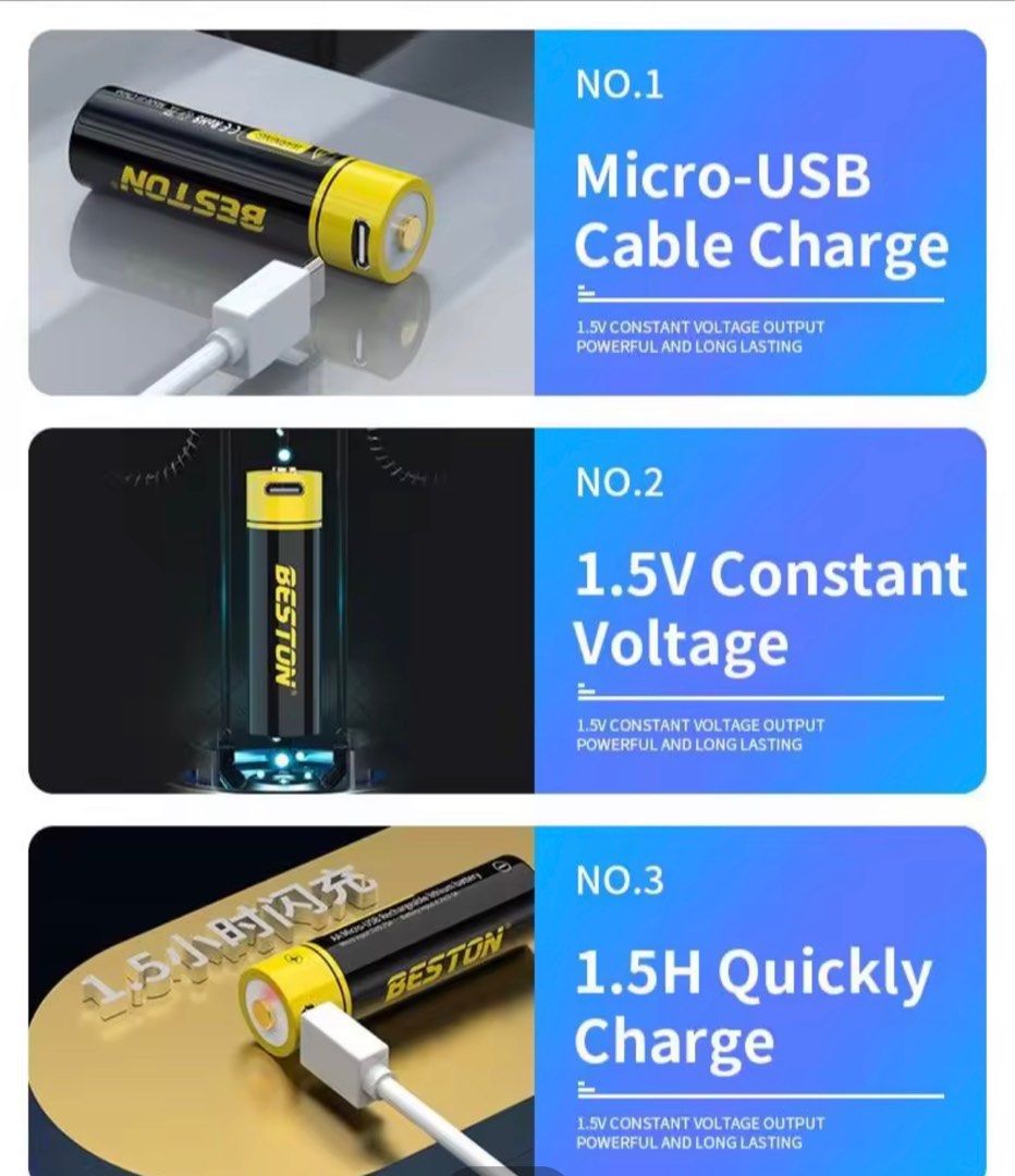 AA/AAA Battery | Rechargeable Lithium Li Ion Battery Cell with Micro ...